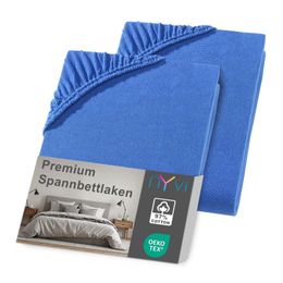 NYVI Spannbettlaken DreamScience Premium - Komfort Spannbetttuch, 190g/m&sup2;, Einlaufschutz, B&uuml;gelfrei, mit Gummizug Farbe:royalblau;Gr&ouml;&szlig;e:180 - 200x220 + 40 cm Boxspringbett (2er Pack)