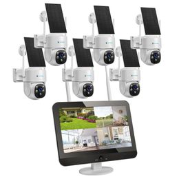 LUVISION Dual WLAN PTZ &Uuml;berwachungssystem mit LED Monitor 4MP Solar PTZ &Uuml;berwachungskamera Mikrofon, Sirene, Smarte Nachtsicht 6 Kameras