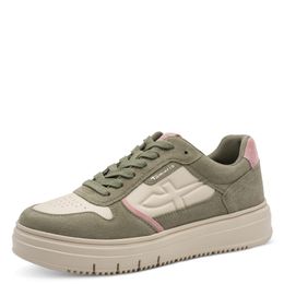 Plateausneaker Tamaris, Damen, Gr. 37, grün (mintgrün kombiniert), Leder, Lederimitat, kontrastfarbene Details, Schuhe, Trendsneaker, Freizeitschuh, Schnürschuh im coolen Basket-Style