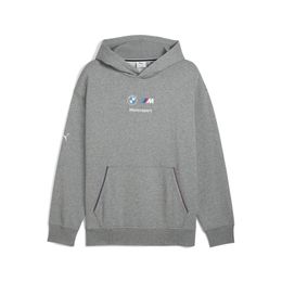 Hoodie Puma "BMW M Motorsport Essentials Fleece Hoodie Herren", Herren, Gr. M, grau (medium gray heather), Obermaterial: 68% Baumwolle, 32% Polyester; Kapuzenfutter: 100% Baumwolle; Rippe: 97% Baumwolle, 3% Elasthan, relaxed fit, Rundhals, Sweatshirts