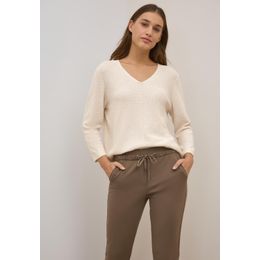 Strickpullover Cecil, Damen, Gr. XXL (46), oat milk beige melange, Strick, Obermaterial: 60% Baumwolle, 40% Viskose, meliert, regular fit Po-bedeckend, V-Ausschnitt, gerader Abschluss, Pullover, mit V-Ausschnitt
