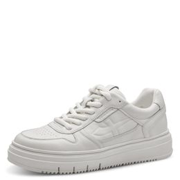 Plateausneaker Tamaris, Damen, Gr. 37, weiß, Leder, Lederimitat, unifarben, Schuhe, Trendsneaker, Freizeitschuh, Schnürschuh im coolen Basket-Style