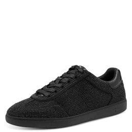 Plateausneaker Tamaris, Damen, Gr. 36, schwarz, Lederimitat, Textil, Glitzer, unifarben, Schuhe, Freizeitschuh, Halbschuh, Schnürschuh in veganer Verarbeitung
