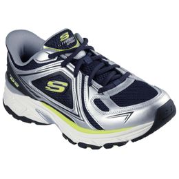 Slip-On Sneaker Skechers "STAMINA SPORT", Herren, Gr. 41, silber (navy, silberfarben), Leder, Mesh, Schuhe, Trainingsschuh, Retro Sneaker mit Slip-ins