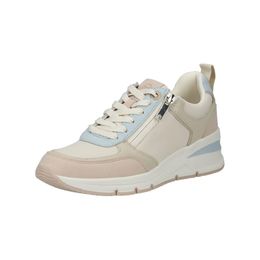 Sneaker Tamaris "Tamaris Sneaker Lederimitat", Damen, Gr. 39, beige (beige, blau), Lederimitat, Schuhe Sneaker
