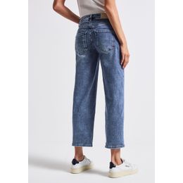 Comfort-fit-Jeans Street One, Damen, Gr. 36, L&auml;nge 28, blau (authentic mid blau), Jeans, 82% Baumwolle, 16% Polyester, 2% Elasthan, Destroyed-Effekte, kn&ouml;chellang, Jeans, Middle Waist