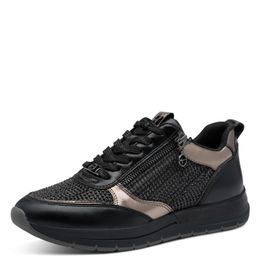 Plateausneaker Tamaris, Damen, Gr. 40, schwarz, roségoldfarben, Lederimitat, Textil, Sportlich, Schuhe, Freizeitschuh, Halbschuh, Schnürschuh in veganer Verarbeitung