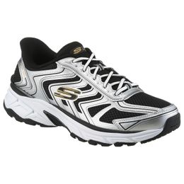 Slip-On Sneaker Skechers "STAMINA SPORT", Herren, Gr. 39, silber (silberfarben, schwarz), Leder, Synthetik, Textil, kontrastfarbene Details, Sportlich, Schuhe, Retro Sneaker, Schnürschuh mit Slip-ins