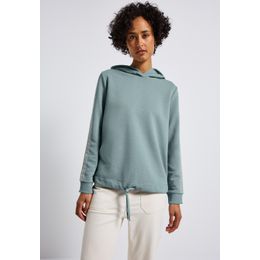 Hoodie Street One, Damen, Gr. 36, blau (arona blau), Sweatware, 65% Baumwolle, 35% Polyester, unifarben, normal, ohne Ausschnitt, Bündchen, Sweatshirts, im soften Baumwoll-Mix