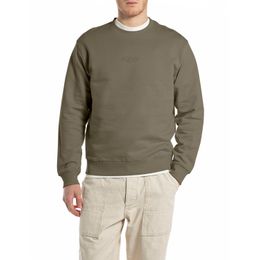 Sweatshirt Replay, Herren, Gr. L, braun (mud), Sweatware, Obermaterial: 100% Baumwolle, unifarben, Rundhals, Rippbündchen, Sweatshirts, Rundhals, Regular Fit