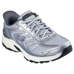 Slip-On Sneaker Skechers "STAMINA SPORT", Herren, Gr. 40, silber (silberfarben, grau), Leder, kontrastfarbene Details, Sportlich, Schuhe, Retro Sneaker, Schnürschuh mit Slip-ins