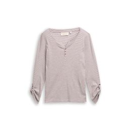 Tom Tailor Damen Langarmshirt mit Turn-Up-Funktion, rot, Gestreift, Gr. XL