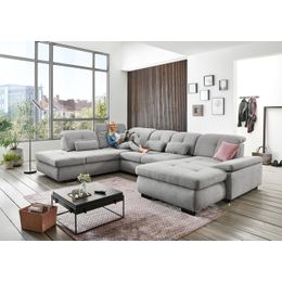Ecksofa DIE PLANBAR "MP-IN16012 L-Form, mit Federkern-Polsterung", silber, B:371cm H:85cm T:195cm, 85% Polyester;15% Nylon, Sofas, Ecksofa, inkl. Sitztiefenverstellung wahlweise mit weiteren Funktionen