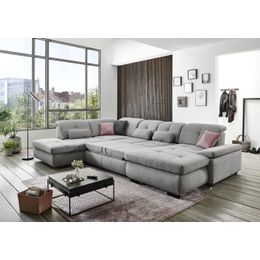 Ecksofa DIE PLANBAR "MP-IN16012 L-Form, mit Federkern-Polsterung", silber, B:371cm H:85cm T:195cm, 85% Polyester;15% Nylon, Sofas, Ecksofa, inkl. Sitztiefenverstellung wahlweise mit weiteren Funktionen