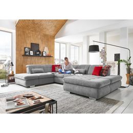 Ecksofa DIE PLANBAR "MP-IN17004 U-Form", silber, B:382cm H:84cm T:124cm, 100% Polyester, Sofas, Ecksofa, wahlweise mit Funktionen, Federkern-Polsterung