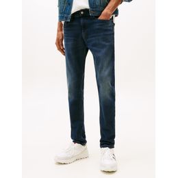 Slim-fit-Jeans Tommy Jeans "Austin Slim Tapered", Herren, Gr. 33, Länge 30, blau (schwarz denim), Denim/Jeans, Obermaterial: 92% Baumwolle, 6% Polyester, 2% Elasthan, slim fit, Jeans, zum Knöchel hin schmaler werdende Jeans mit mittlerer Leibhöhe