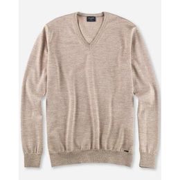 V-Ausschnitt-Pullover OLYMP "OLYMP Strick Casual", Herren, Gr. 3XL, beige (hellbeige), Obermaterial: 100% Schurwolle, tailliert, V-Ausschnitt, Pullover, klassischer Strickpullover