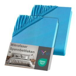 NYVI Spannbettlaken DreamScience Mikrofaser - Weich & Anschmiegsam, Rundumgummizug, Bügelfrei Farbe:türkis;Größe:140x200 - 160x200 cm (2er Pack)