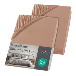 NYVI Spannbettlaken DreamScience Mikrofaser - Weich & Anschmiegsam, Rundumgummizug, Bügelfrei Farbe:nougat;Größe:90x200 - 100x200 cm (2er Pack)