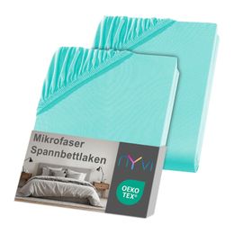 NYVI Spannbettlaken DreamScience Mikrofaser - Weich & Anschmiegsam, Rundumgummizug, Bügelfrei Farbe:aqua;Größe:180x200 - 200x200 cm (2er Pack)