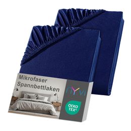 NYVI Spannbettlaken DreamScience Mikrofaser - Weich & Anschmiegsam, Rundumgummizug, Bügelfrei Farbe:navyblau;Größe:180x200 - 200x200 cm (2er Pack)