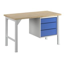 Werkbank, Breite 1500 mm, 3 Schubladen 1 x 125 / 2 x 175 mm, lichtgrau/enzianblau kaiserkraft
