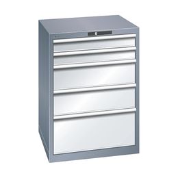 LISTA Schubladenschrank, 5 Schubladen, BxTxH 717 x 725 x 1000 mm, grau metallic / lichtgrau