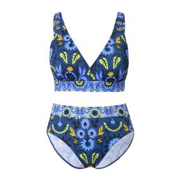 Ulla Popken Bikini Damen Größe 6XL blau / hellblau / gelb / goldgelb