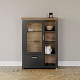 SET ONE BY Musterring Highboard »York« Typ 13 und 14, mit Glastür und Schubkasten, 3 Farbvarianten, B 105 cm Grau / Eiche