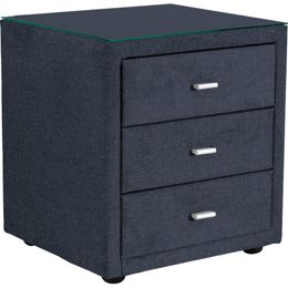 Alina Nachttisch &raquo;Elsa&laquo; mit Glasplatte blau Chenille GCP (100% Polyester)