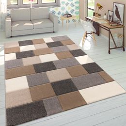 Paco Home Teppich &raquo;Lara 646&laquo; rechteckig 17 mm H&ouml;he Kurzflor, 3D-Design, mit Karo Muster, Wohnzimmer, Schlafzimmer Beige Obermaterial: 100%...