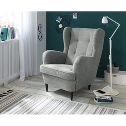 ED EXCITING DESIGN Ohrensessel &raquo;Oskar&laquo; mit Massivholzf&uuml;&szlig;en grau