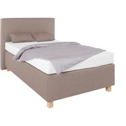 Westfalia Schlafkomfort Boxspringbett mit Zierkissen Strukturstoff beige