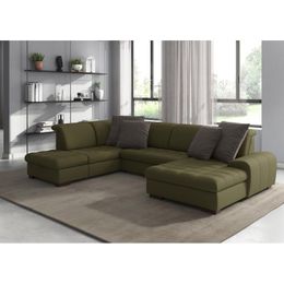 Sit & More SIT&MORE Wohnlandschaft »Luxor U-Form« wahlweise mit Bettfunktion, Bettkasten und Kopfteilverstellung olive