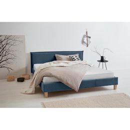 OTTO products Polsterbett &raquo;Heddi&laquo; in 5 Breiten: von 90cm-200cm, Biese am Kopfteil, Strukturstoff blau Bezug Struktur fein (100% recyceltes Polyester)