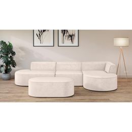 Andas Ecksofa »EIVIND Designer Sofa mit Ottomane rechts/links, B/T/H: 343/159/72 cm« L-Form mit Wellenunterfederung, auch in Feincord und Bouclé beige