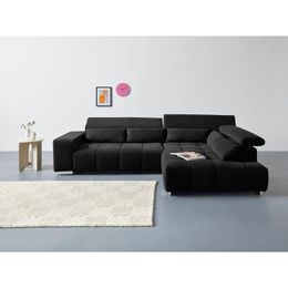 COTTA Ecksofa »Orion L-Form« mit Kopfteilverstellung & 5 Nierenkissen Black