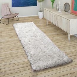 Paco Home Hochflor-Läufer »Playa 960« rechteckig 64 mm Höhe Läufer, Kunstfell, Flokati-Optik, weich und flauschig, Uni-Farben weiß Obermaterial:...