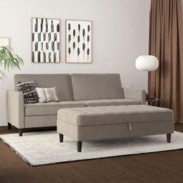 3-Sitzer &raquo;Presley&laquo; Sofa mit Bett-Funktion und verstellbarer R&uuml;ckenlehne grau Veloursstoff 100% Polyester