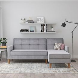 Ecksofa &raquo;Lilly, L-Form,&laquo; mit Bett-Funktion, Recamiere beidseitig montierbar, Sitzh&ouml;he 43 cm grau Veloursstoff 100% Polyester