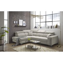 ED EXCITING DESIGN Ecksofa »Sydney L-Form« mit Bettfunktion, Bettkasten, Kopfteilverstellung & 2 Zierkissen beige