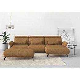 Places of Style Ecksofa »Fjord L-Form« massiv, wahlweise mit Armlehnfunktion, Kopf- Sitztiefenverstellung mustard