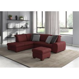 Sit & More SIT&MORE Ecksofa »Luxor L-Form« wahlweise mit Bettfunktion, Stauraum und Kopfteilverstellung bordeaux