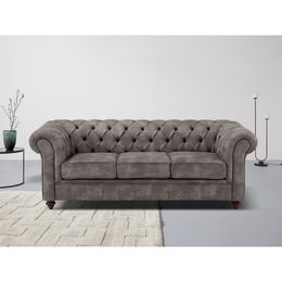Home Affaire Chesterfield-Sofa »Chesterfield 3-Sitzer B/T/H: 198/89/74 cm« mit hochwertiger Knopfheftung, auch in Leder dunkelbraun