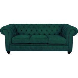 Home Affaire Chesterfield-Sofa &raquo;Duc 3-Sitzer&laquo; hochwertige Knopfheftung im R&uuml;cken, Samtoptik mit changierender Optik gr&uuml;n Samtoptik (100% Polyester);