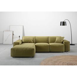 Andas Ecksofa »Glimminge L-Form auch in Breitcord, Feincord + Easy care-Bezug, « Breite 264, Zierkissen pistazie