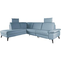 Alina Ecksofa inkl. Kopfst&uuml;tzen, wahlweise mit Relaxfunktion, Breite: 267 cm blau Struktur GBA (100% Polyester)