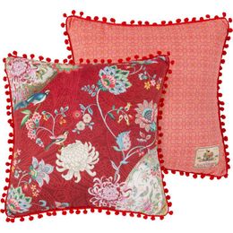 Happiness Dekokissen »Ming« Mit Füllung, 1 Stück, Mit Pompoms, Wendeoptik, Sehr Weich, Blumen rot + bedruckt Obermaterial: 100% Polyester B/L: 48...
