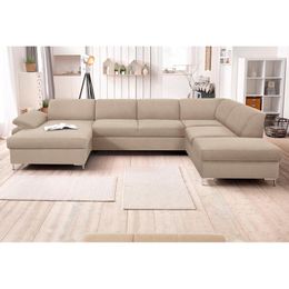 DOMO collection Wohnlandschaft &raquo;Santana mit viel Platz, komfortabel, moderner Fu&szlig;, bequeme Armlehne&laquo; wahlweise mit Bettfunktion, U-Form beige 