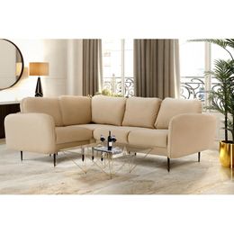 LEONIQUE Ecksofa »Skidi L-Form« mit losen Rückenkissen und Keder oben auf der Armlehne beige Korpus/Basismaterial: 100% Polyester. Sitzfläche: 100%...